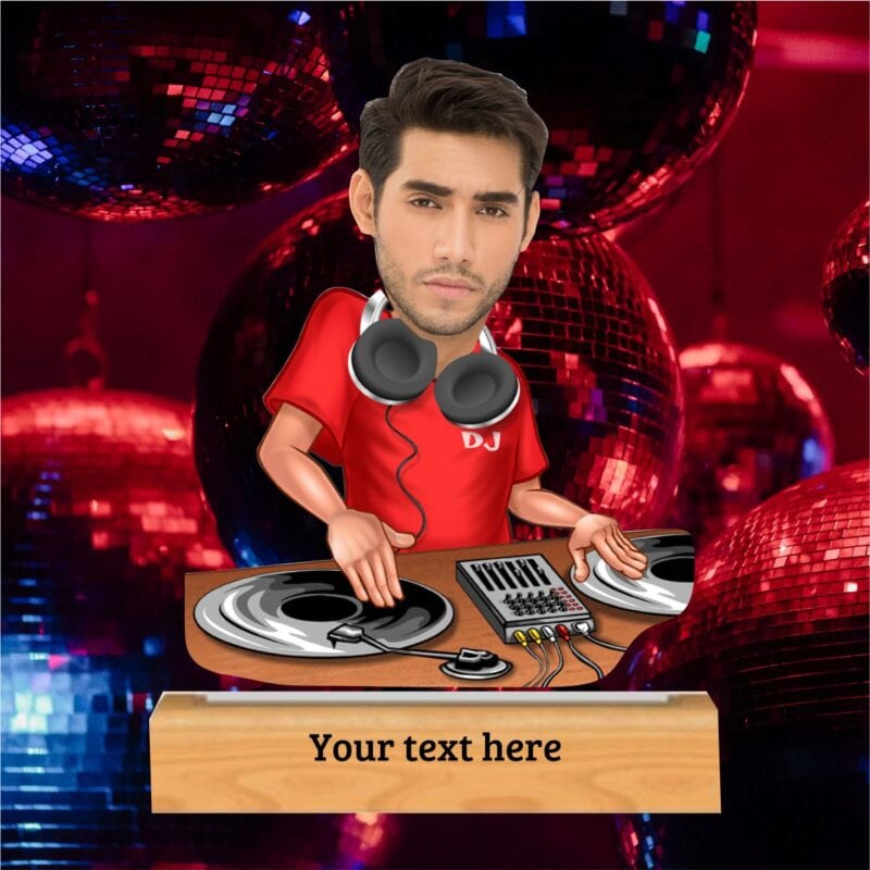 “DJ” Caricature With Personalized Wooden Base – PrintMyGift.in